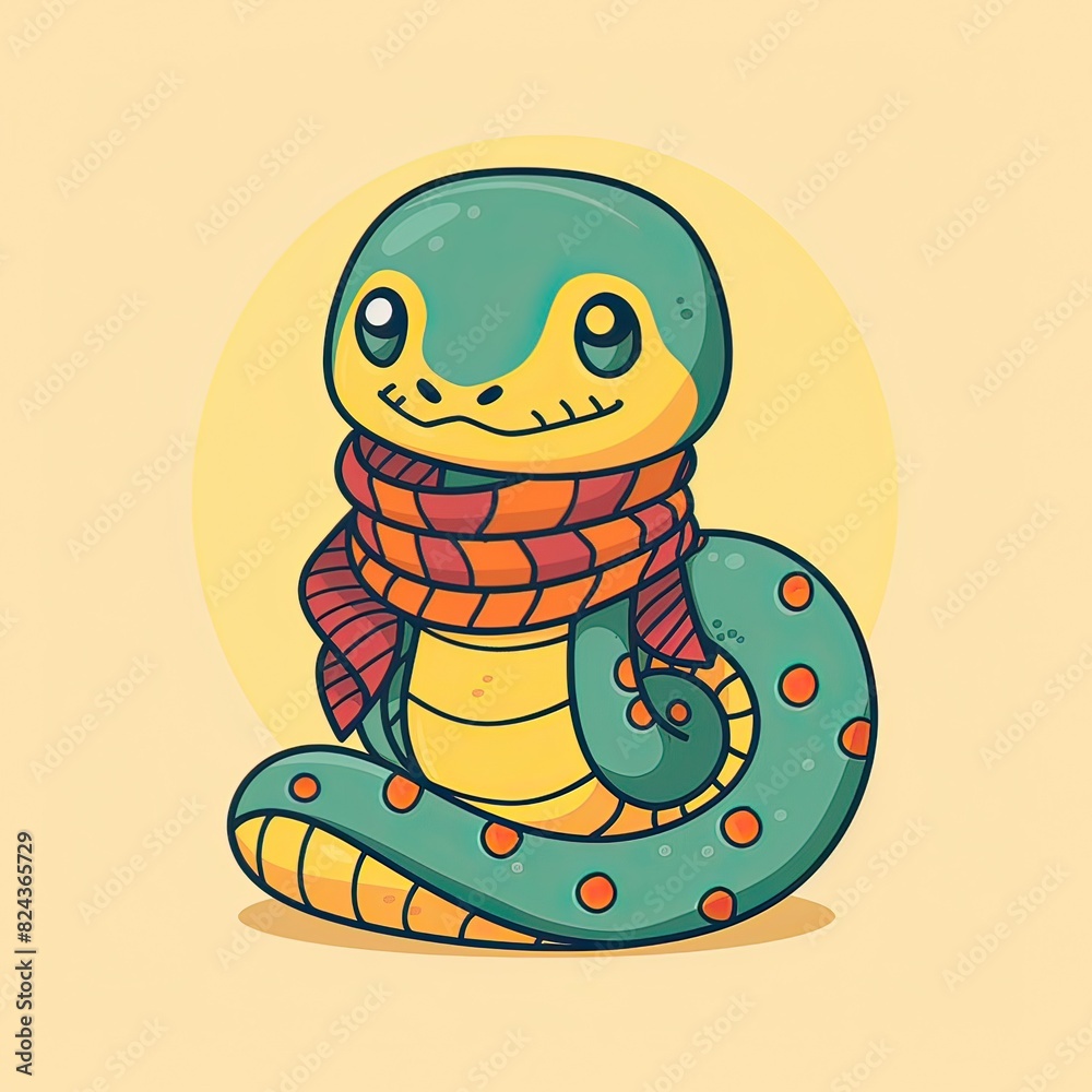 Snake with a scarf, simple flat line drawing clip art, simple line art ...