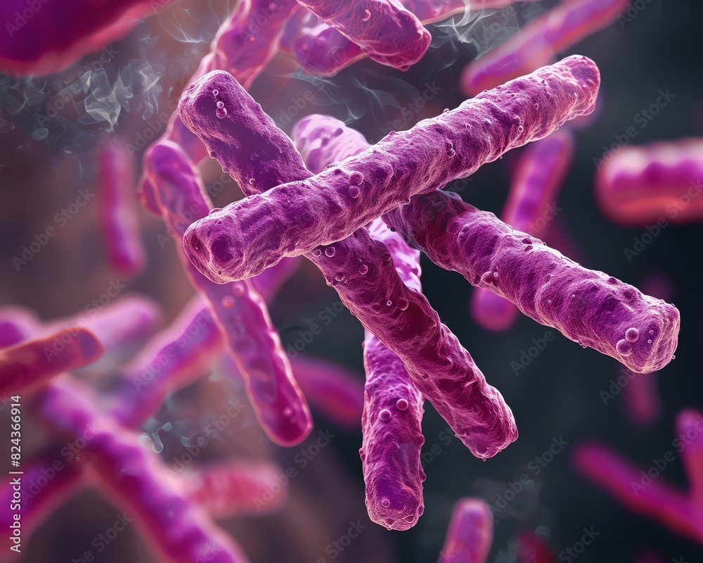 Mycobacterium tuberculosis bacteria under microscope, extreme high detail, lung tissue ...