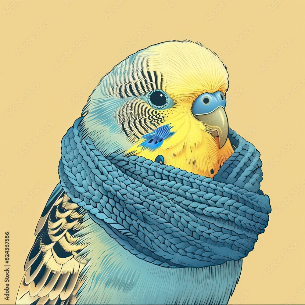 Budgerigar (Budgie) with a scarf, simple flat line drawing clip art ...