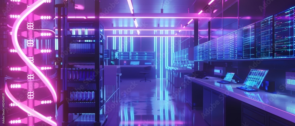 A futuristic gene editing lab with biosensors monitoring DNA changes in ...