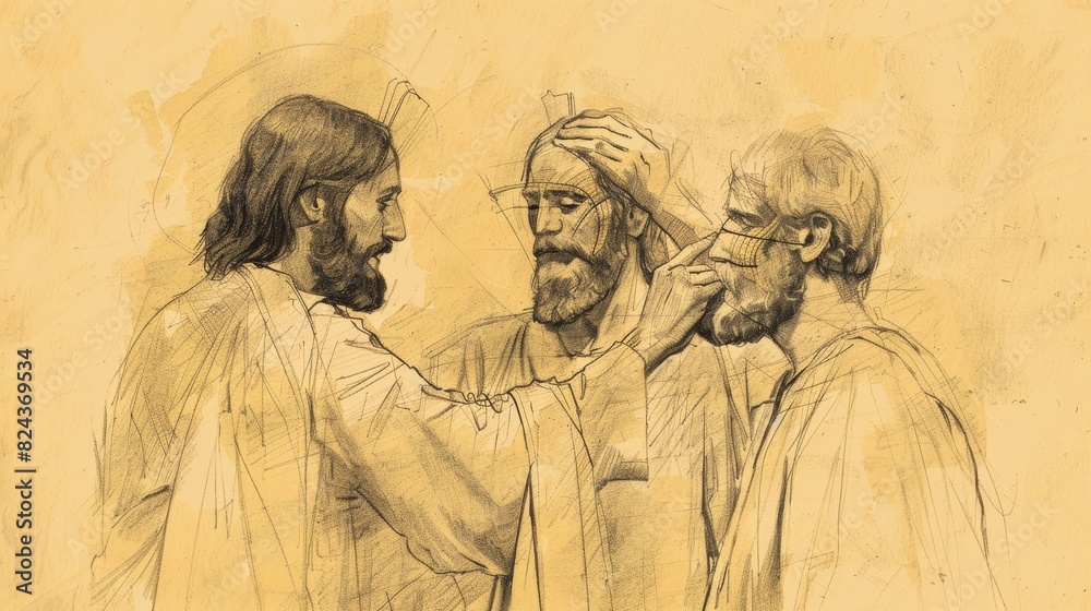 Jesus' Healing Miracle for the Blind, Biblical Illustration of ...
