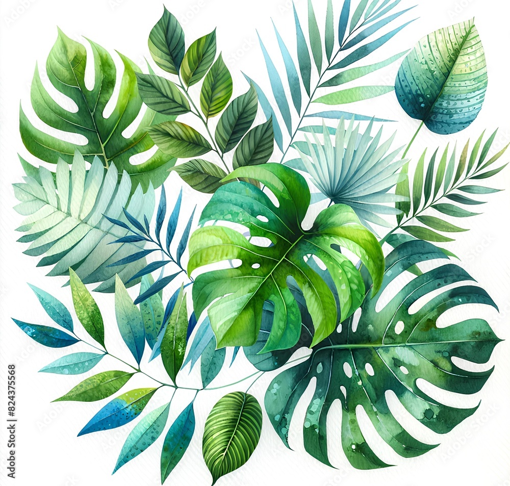 Watercolor Tropical Leaves Art Composition Beautiful watercolor ...