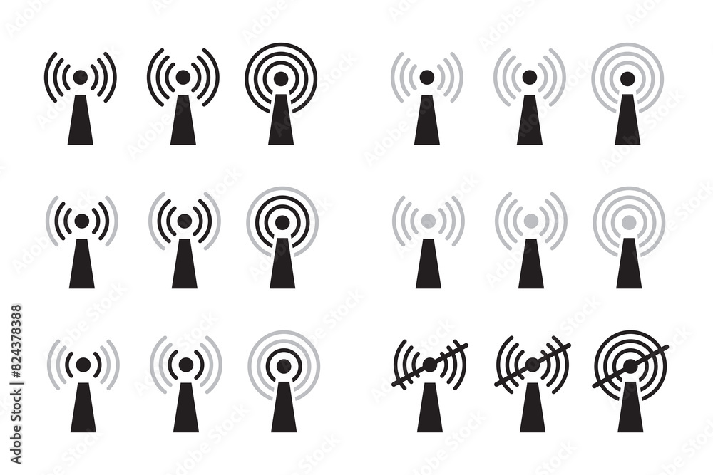 Signal Strength Wifi Icon Set Collection Wireless Connection Network Symbol Communication