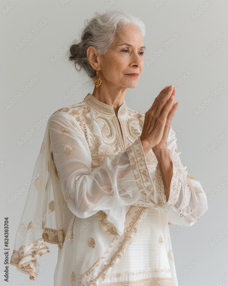 Serene Senior Indian Woman Practicing Tai Chi in Traditional Attire on ...