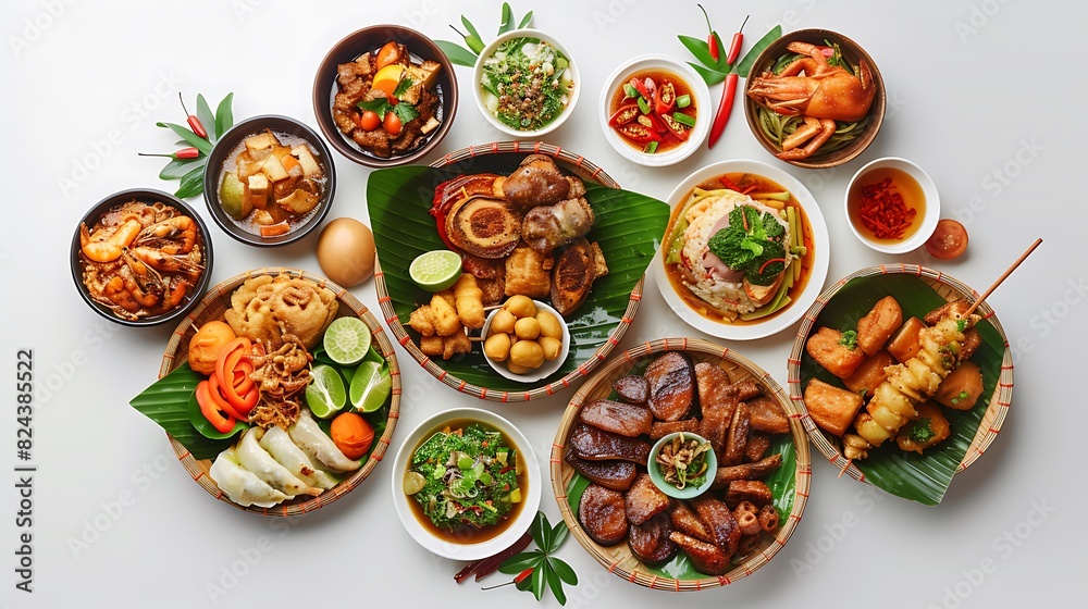 Authentic Indonesian Cuisine Spread on White Background in Crisp HD 8K ...