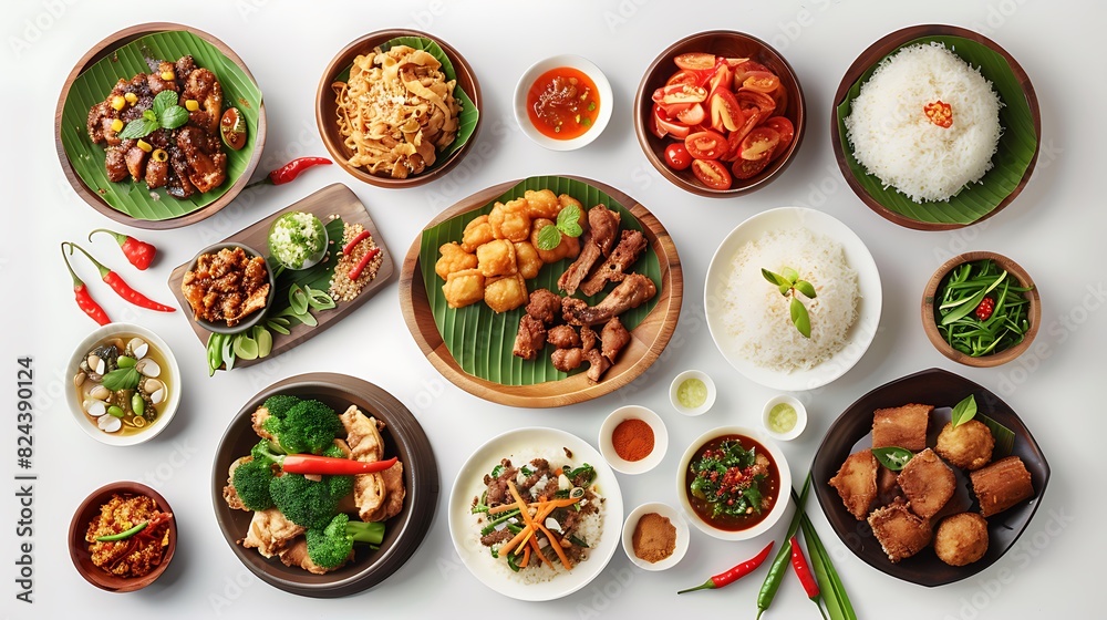 Authentic Indonesian Cuisine Collection in Top View on Plain White ...