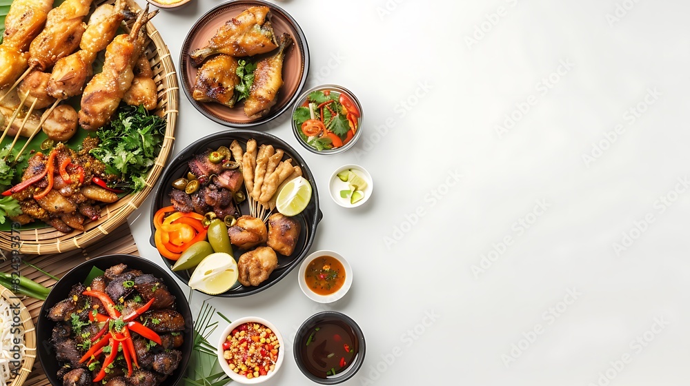 Authentic Indonesian Cuisine Spread on Plain White Background in High ...