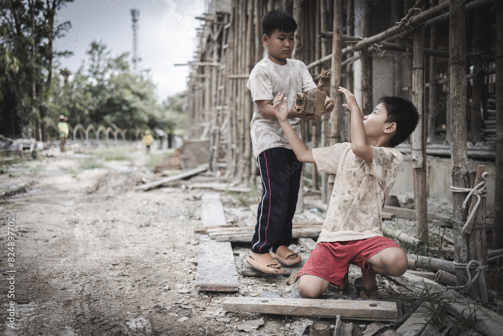 Poor children are forced to work in construction. are forced to work in ...