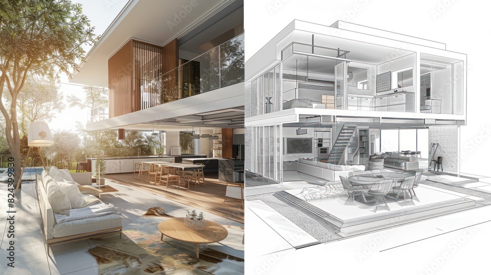 Showcase a side-by-side comparison of a floorplan and its corresponding ...