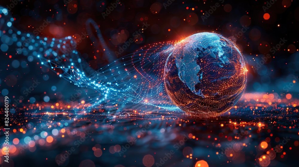 Network traffic visualized across a digital Earth. stock image Stock ...