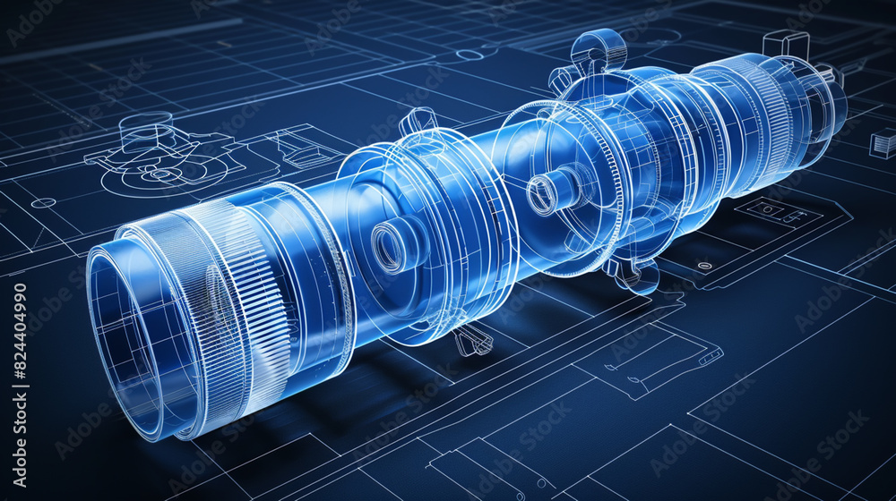 Futuristic Blueprints and Wireframe of a Zoom Camera Lens - Technology ...