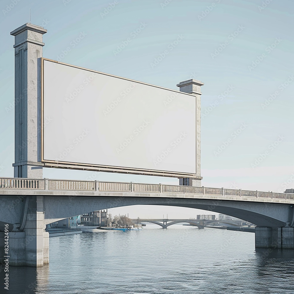 Realistic 3D render of a minimalist bridge with a blank billboard for ...