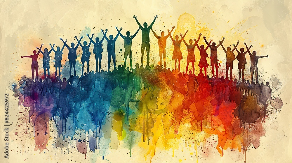 A drawing of diverse people forming a human pyramid, symbolizing ...