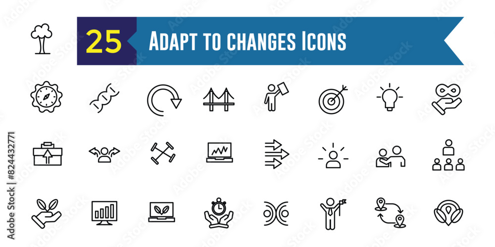 Adapt to changes icons set. Outline set of adapt to changes vector ...