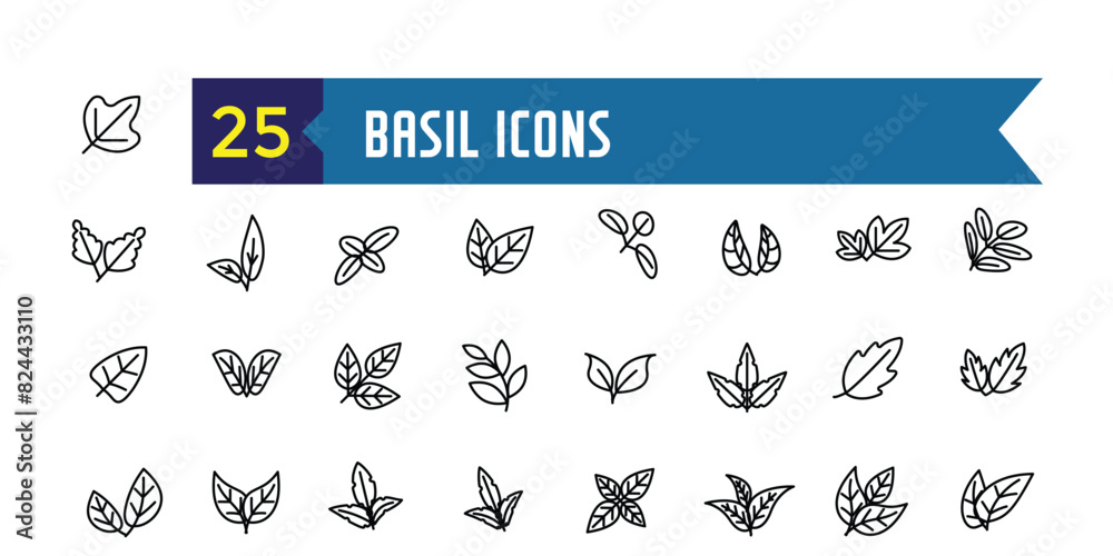 Basil icons set. Outline set of basil vector icons for ui design ...