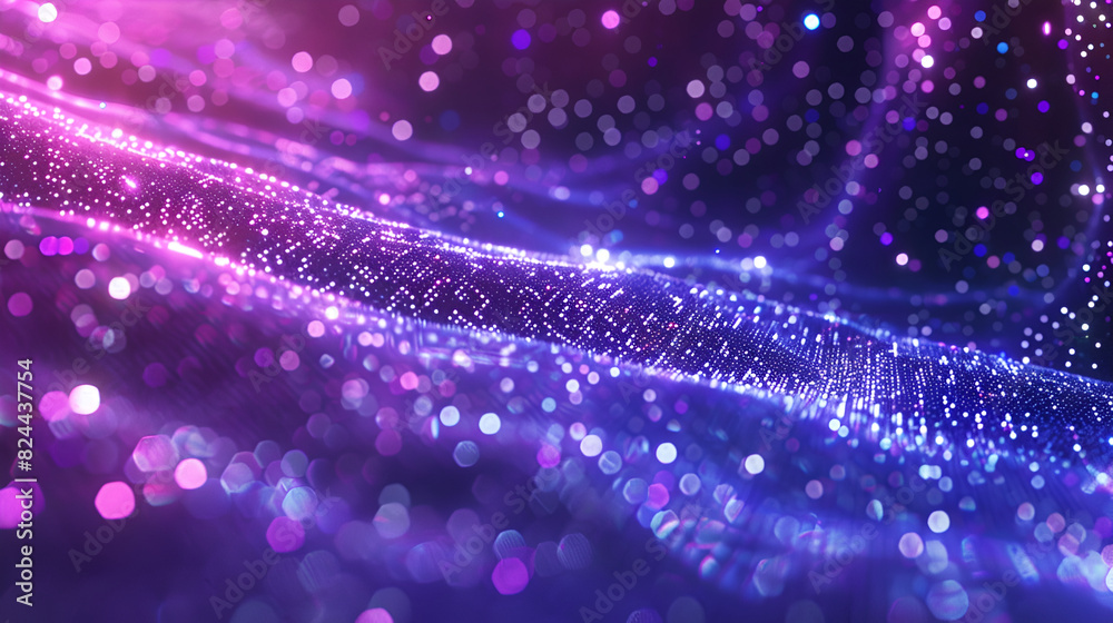 hologram display of glowing particles technology background ,Dark blue purple glowing grainy ...