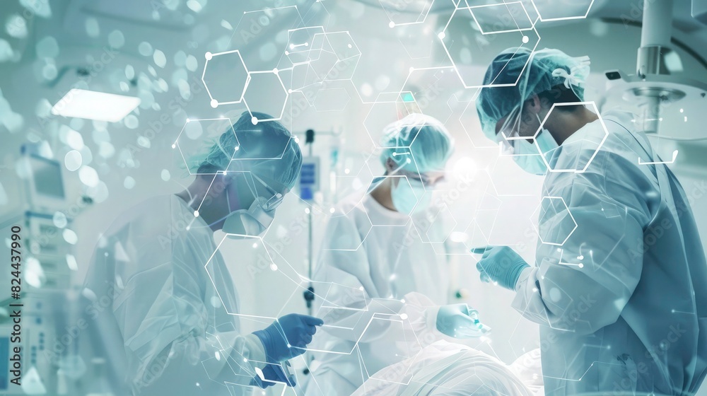 Medical technology background with doctors working together in hospital ...
