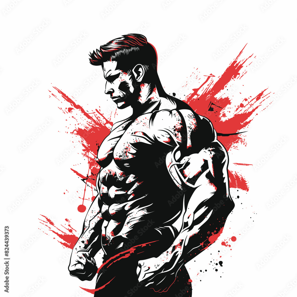 T-shirt illustration, bodybuilder with big muscles side view Stock ...
