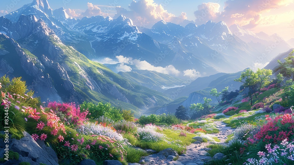 Nature Background, Spring Flowers on a Mountain Path: A scenic mountain ...