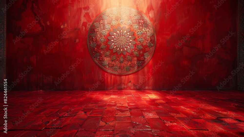 Arabic Middle Eastern background with red Islamic pattern geometry and ...