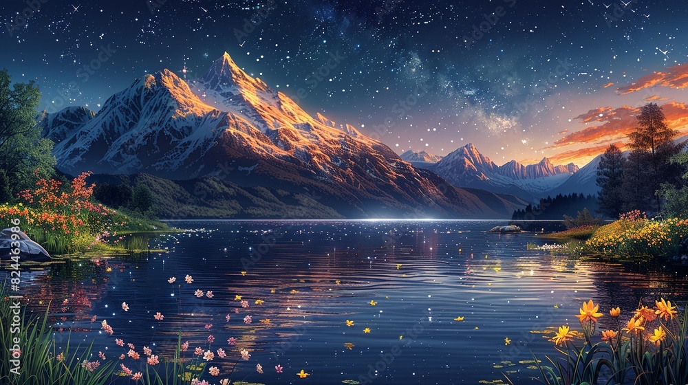 Nature Background, Starry Sky Over a Calm Ocean: A serene ocean scene ...