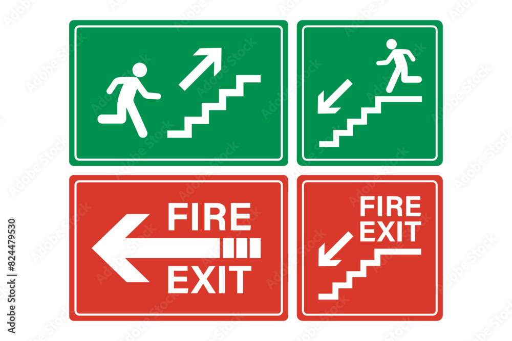 Ladder and human pictogram. Green and red fire safety icons set ...