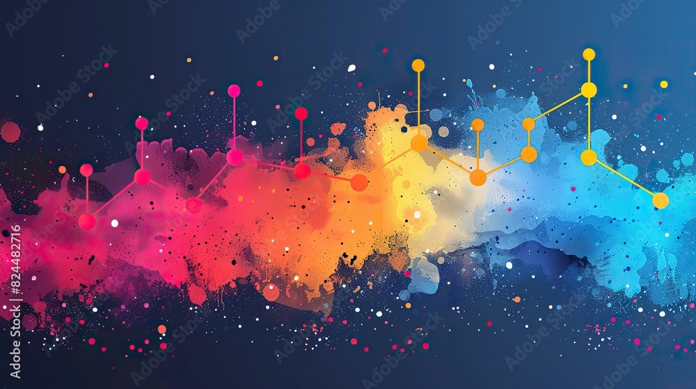 A colorful infographic showing a line chart with an upward trend ...