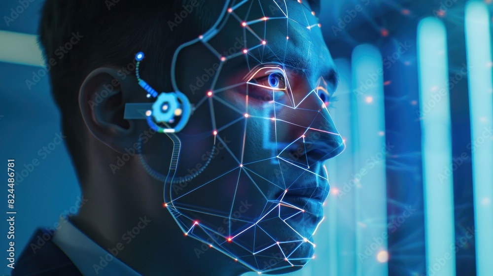 Male businessman facial recognition system with facial recognition ...