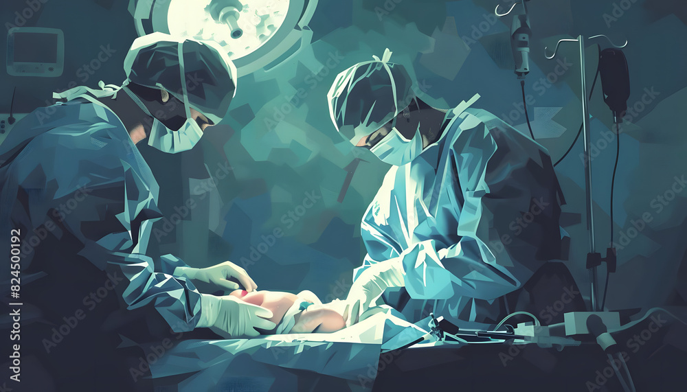 Clipart of a neonatologist performing a delicate procedure on a ...