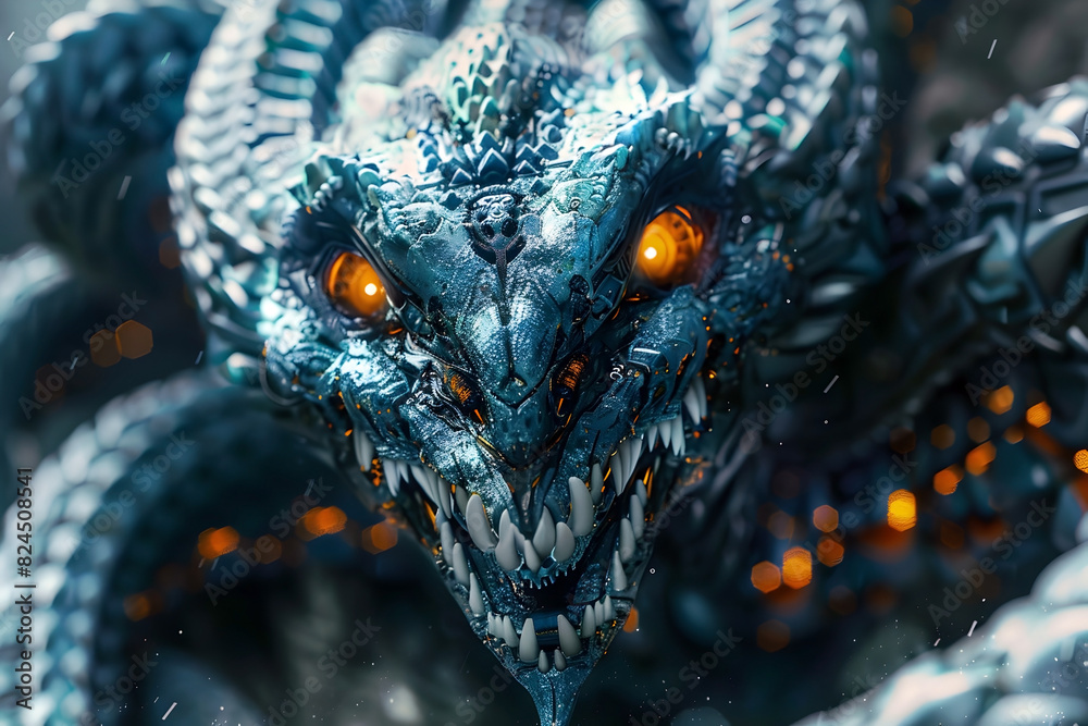 Mesmerizing Cyborg Hydra Warrior:A Colossal Multi-Headed Serpentine ...