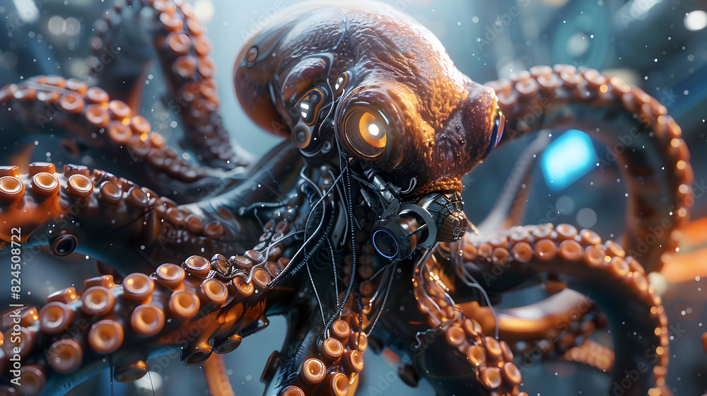 Mesmerizing Cyborg Octopus Warrior in Neon-Soaked Urban Environment ...