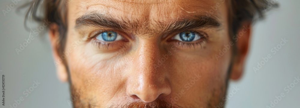 Intense Male Portrait with Piercing Blue Eyes and Rugged Facial ...