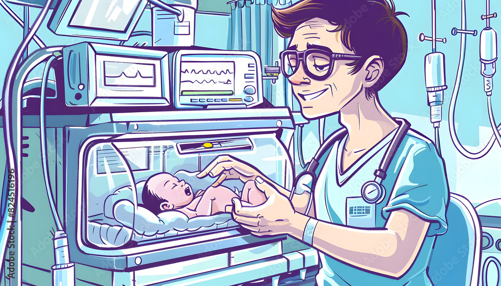Clipart of a neonatologist carefully monitoring vital signs of ...