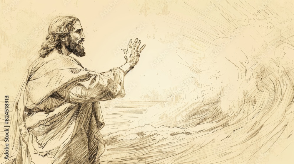 Jesus Rebuking the Storm on the Sea of Galilee, Biblical Illustration ...