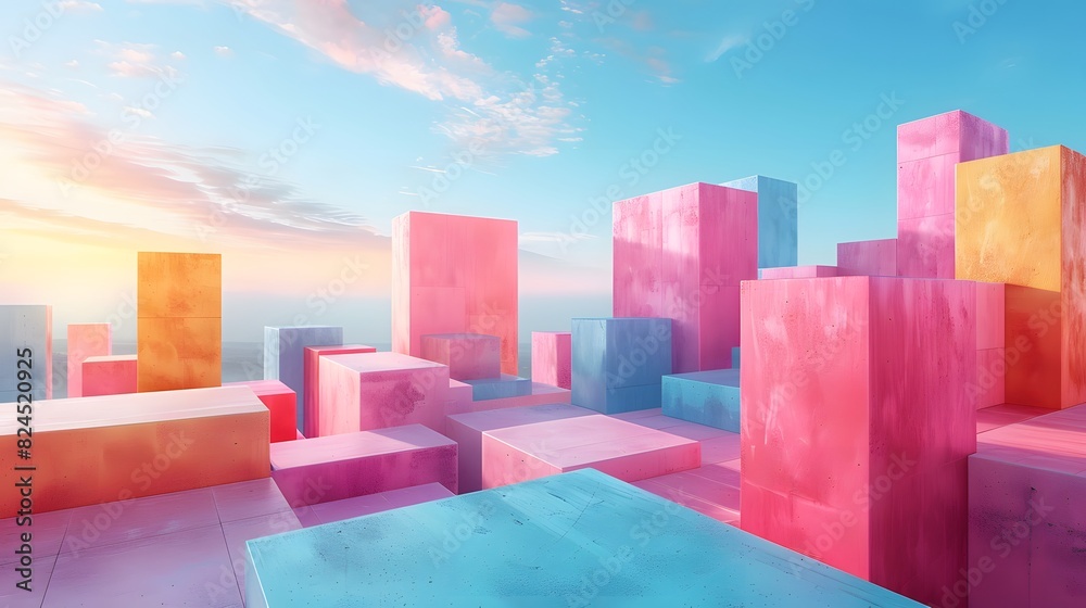 Colorful City Skyline: Modern urban graph of Pastel Concrete Block ...