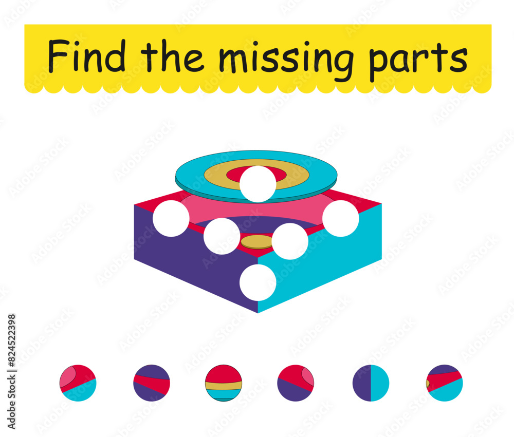 Game for children. Cute cartoon box. Find the missing pieces. Stock ...