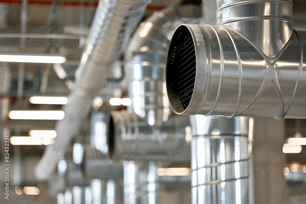 Elements of a ventilation system. Climate in the room. Air flow pipe ...