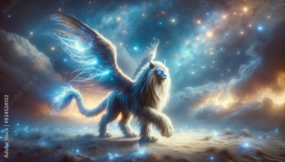 Enchanted Manticore: A surreal, full-body depiction of a rare ...
