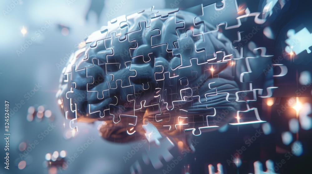 Conceptual representation of human brain as puzzle pieces connecting ...