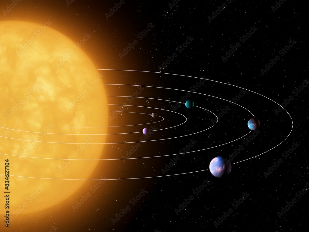 Model of an extrasolar planetary system. Planets in orbit around a star ... Model of an extrasolar planetary system. Planets in orbit around a star ...