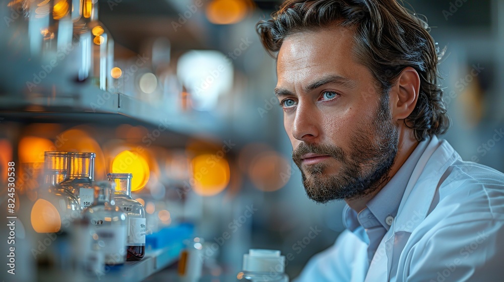 Industrial Innovation A biotechnologist in a lab, developing new ...