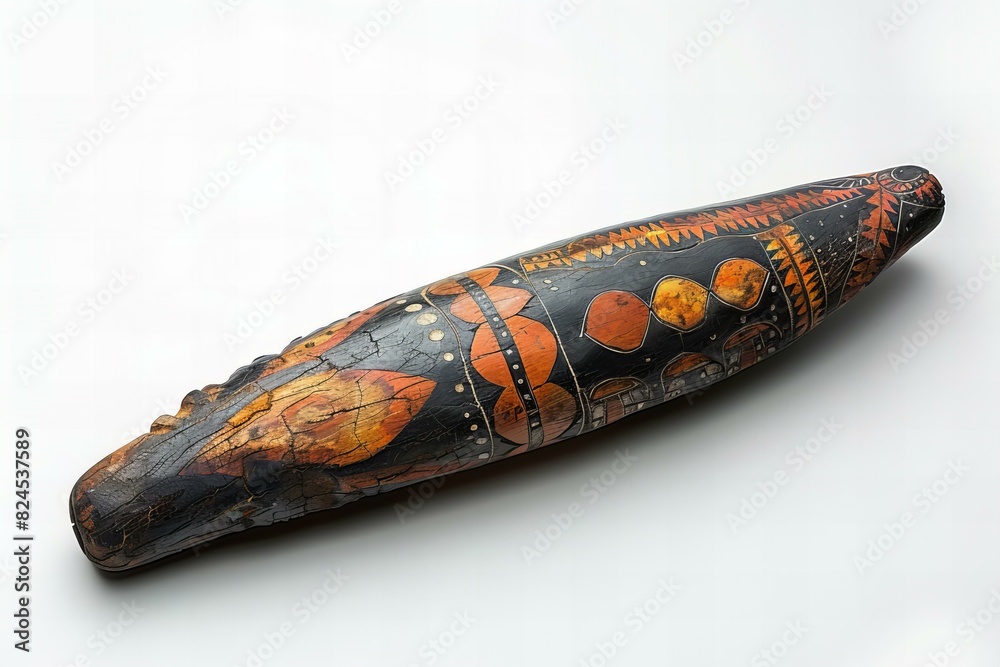 Featuring a boomerang with aboriginal australian design, isolated on ...