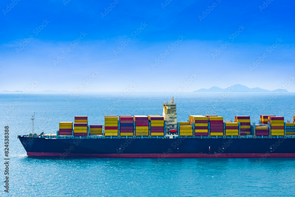 Large ships transport cargo and carry large amounts of containers. Sea ...