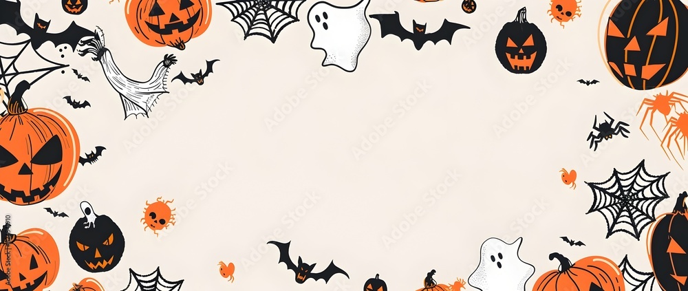Spooktacular Halloween Border Design with Pumpkins Ghosts and Webs in ...