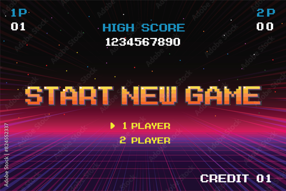 START NEW GAME play .pixel art .8 bit game. retro game. for game assets ...