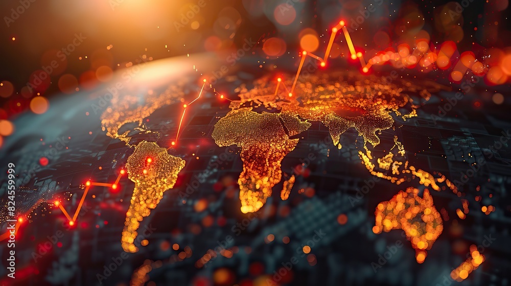 An upward arrow on a chart with a globe background, indicating global ...
