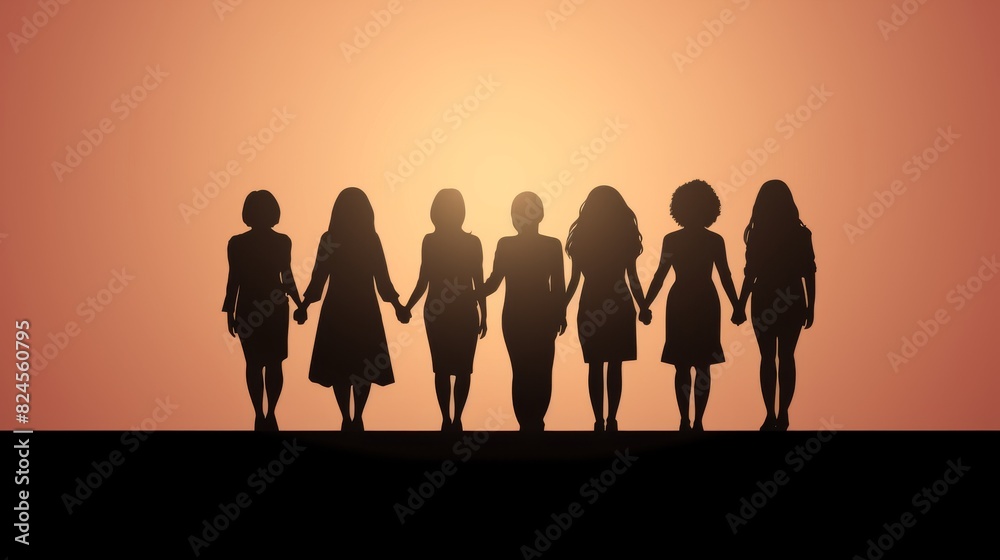 Black silhouettes of women. Women holding hands. International Womens ...