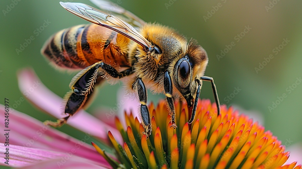Environmental conservation concept, A close-up of a bee pollinating a ...