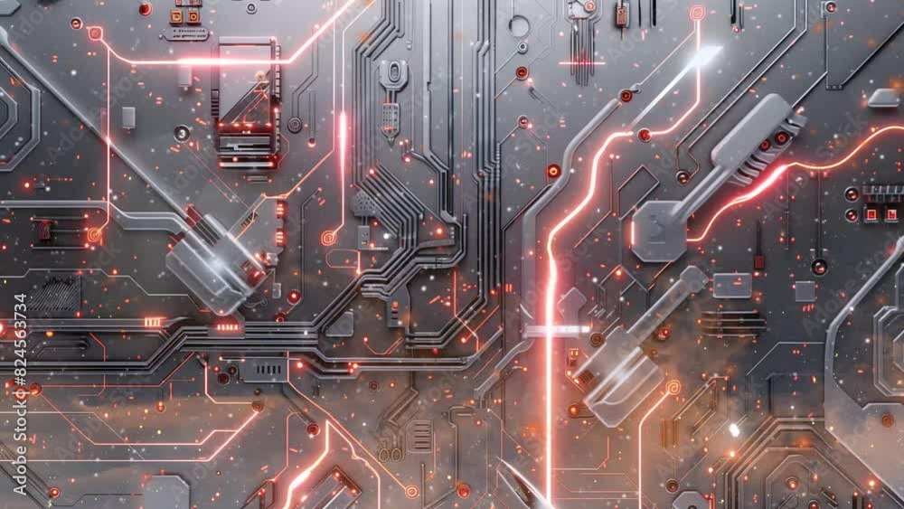 wide hightech circuit board design innovation concept. seamless looping ...