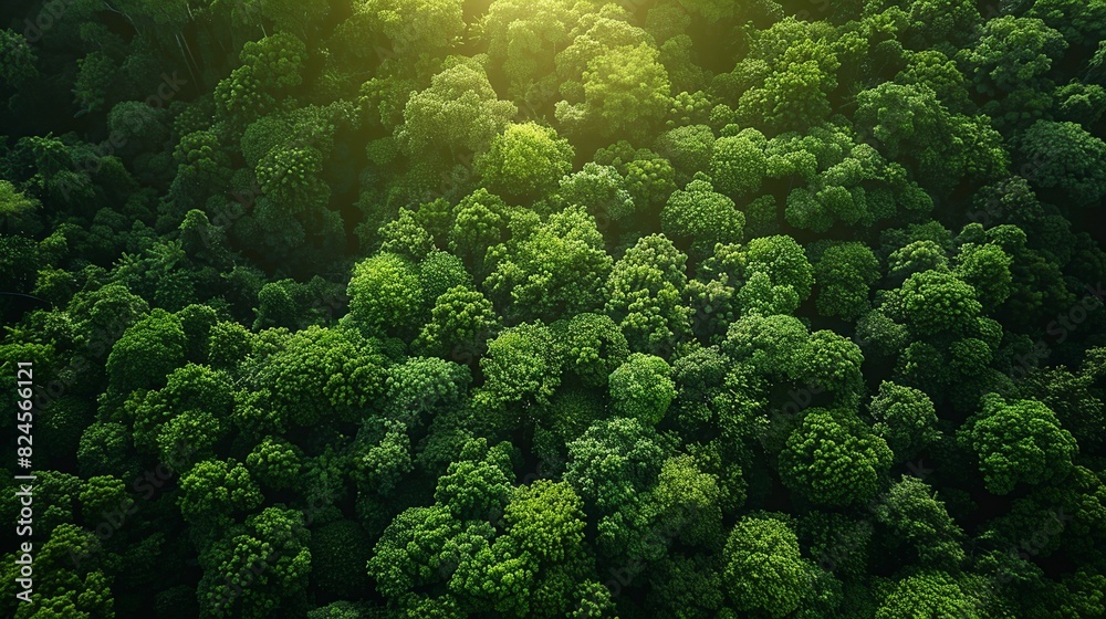 Environmental conservation concept, A dense forest canopy viewed from ...